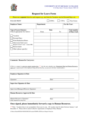 Fillable Online Request for Leave Form - St. Michael's College Fax ...