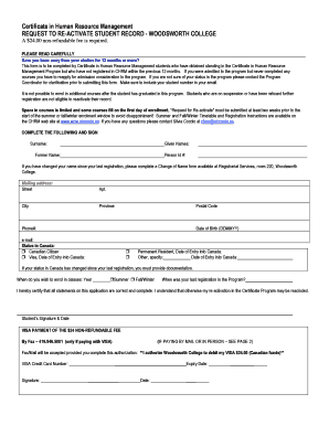 Fillable Online Reactivation Form - Woodsworth College - University of ...
