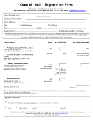 Fillable Online law utoronto Class of 1969 Registration Form ...