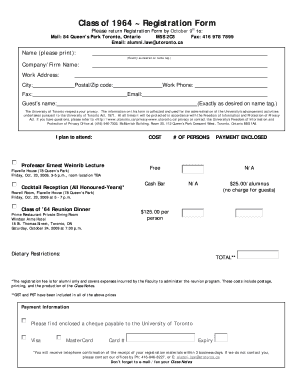 Fillable Online law utoronto Class of 1964 Registration Form Please return Registration Form by ...