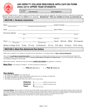 Fillable Online University college residence application form 2009-2010 ...