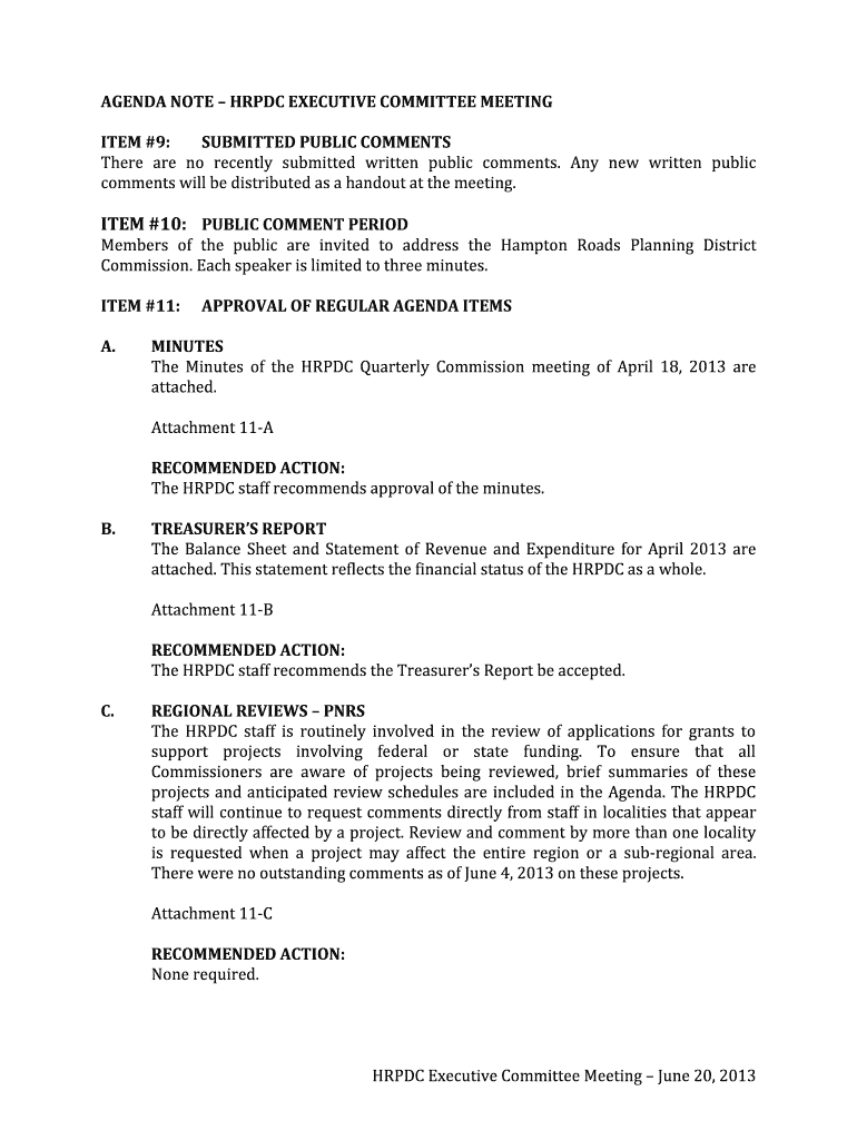 Fillable Online HRPDC Executive Committee Meeting - June 20, 2013 Fax ...