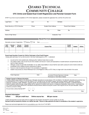 Fillable Online otc OTC Dual Credit Registration Form - otc Fax Email ...
