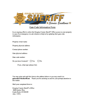 Fillable Online Gate Code Information Form - Douglas County Sheriff's ...