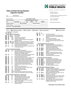 Fillable Online Tattoo and Body Piercing Operation Inspection Checklist ...