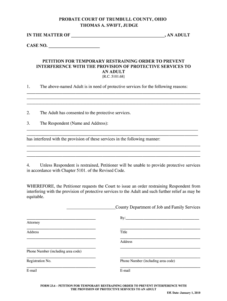 Fillable Online Petition for Temporary Restraining Order to Prevent Interference with the ...