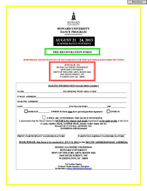 Fillable Online coas howard Pre-Registration Form - COAS - Howard ...