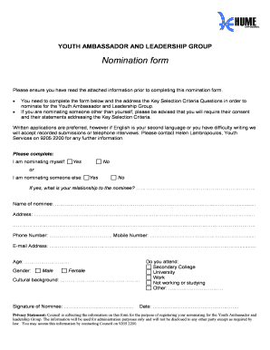 Fillable Online hume vic gov Nomination form - Hume City Council - hume ...