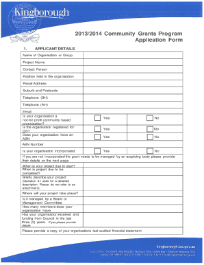 Fillable Online Community Grants Application - Kingborough Council Fax Email Print - pdfFiller