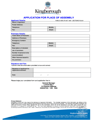 Fillable Online Place of Assembly Form - Kingborough Council Fax Email ...