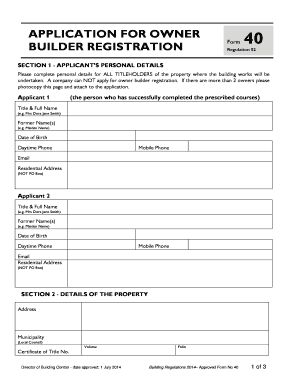 Fillable Online Owner Builder - Form 40 - Kingborough Council Fax Email ...