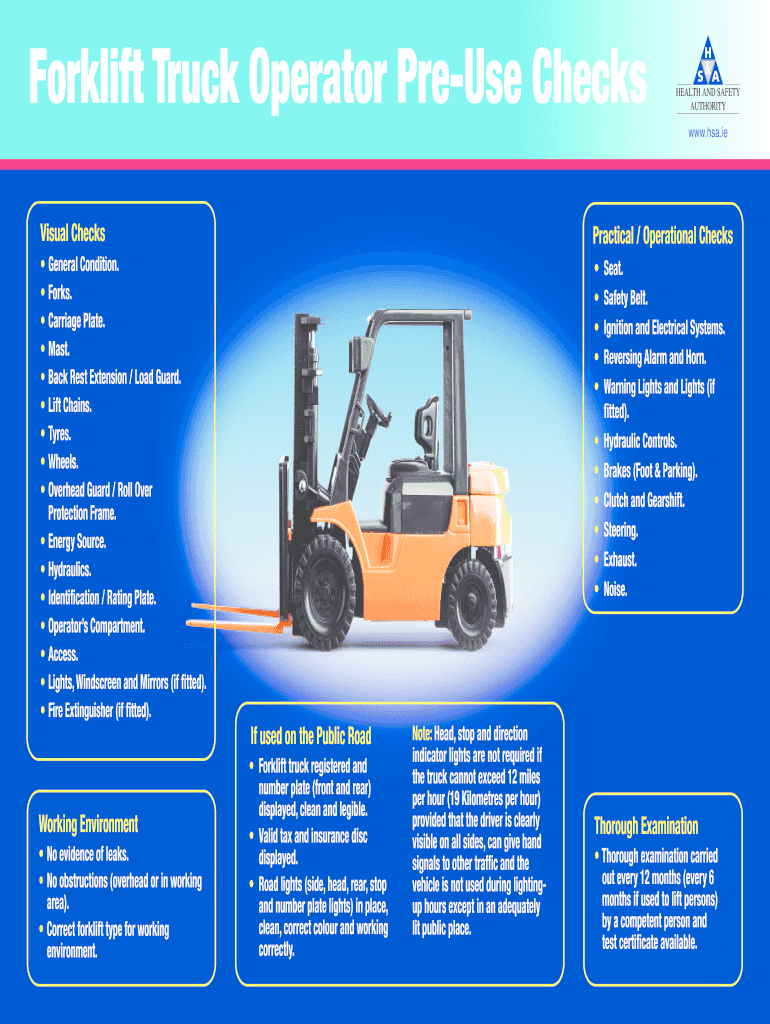 Fillable Online Forklift Truck Operator Pre-Use Checks Fax Email Print ...