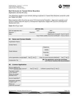 Fillable Online Surf Schools on Tweed Shire Beaches, Application Form (Zoned 6A ... Fax Email ...