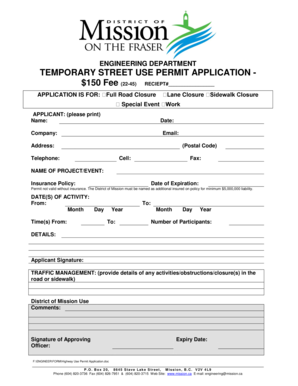 Fillable Online TEMPORARY STREET USE PERMIT APPLICATION $150 Fee (22-45 ...