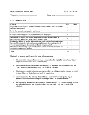 Fillable Online Project Presentation Marking Sheet - UBC Computer ...