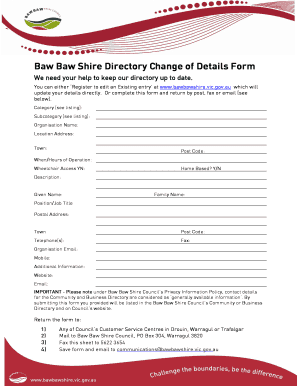 Fillable Online Update Form - Baw Baw Shire Council Fax Email Print ...