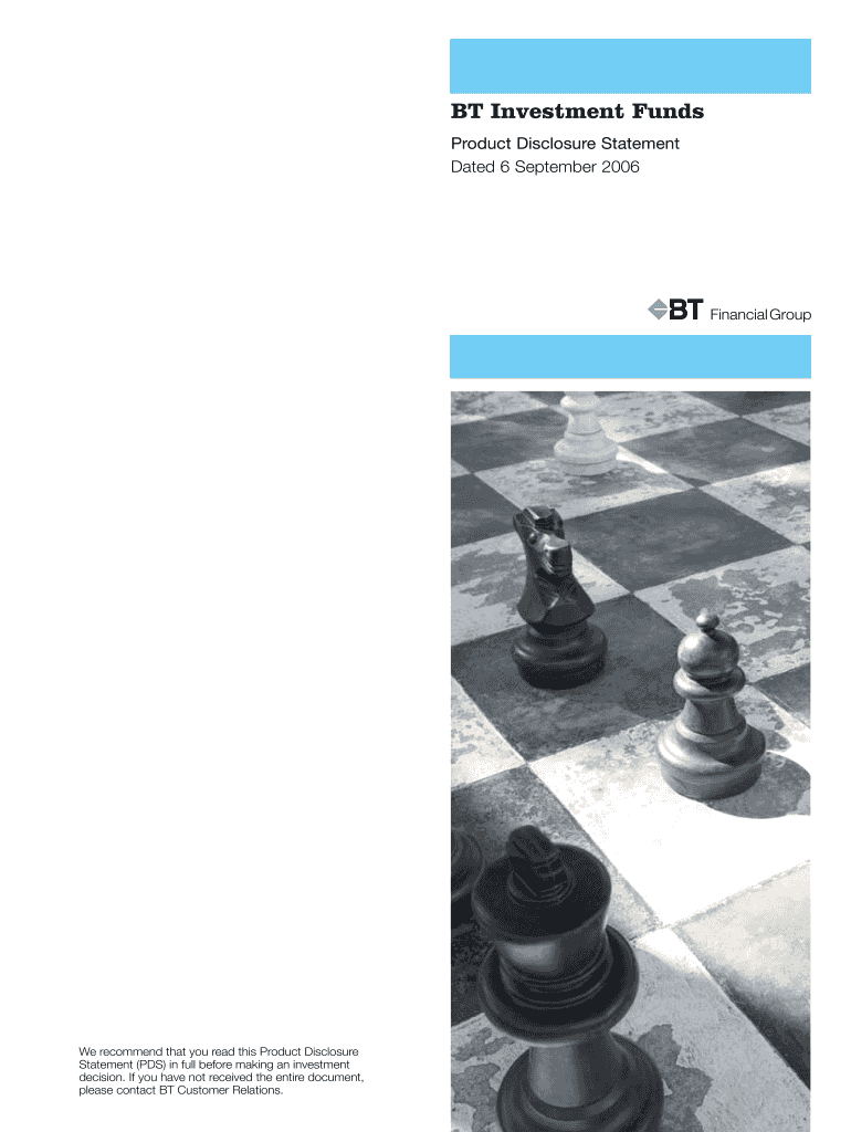 Fillable Online BT Investment Funds Product Disclosure Statement Fax ...