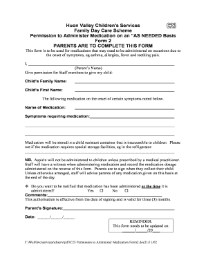 Fillable Online huonvalley tas gov C23 Medication Permission Form ...