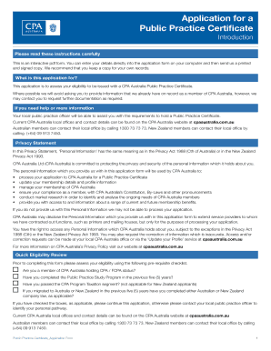 Fillable Online cpaaustralia com Application for a Public Practice ...