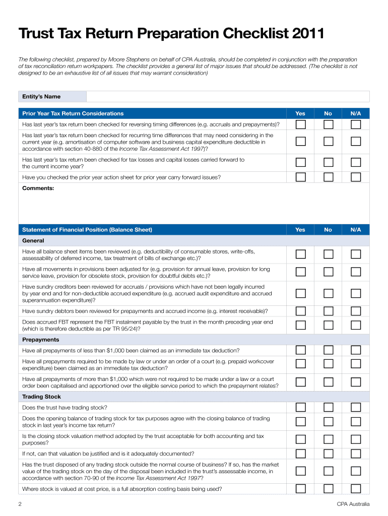 Fillable Online cpaaustralia com Trust Tax Return Fax Email Print ...