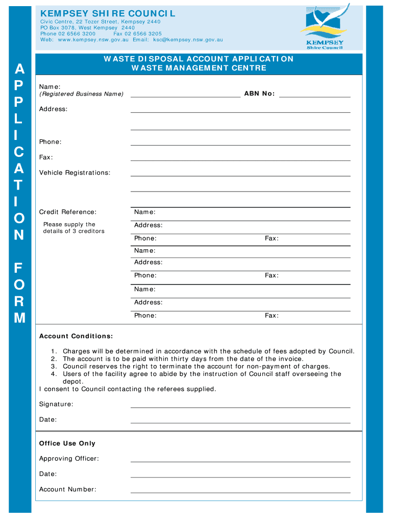 Fillable Online Waste Disposal Account Application Fax Email Print - pdfFiller