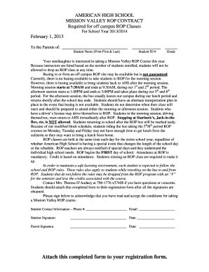 Fillable Online Students & Parents / Mission Valley ROP - Fremont ...