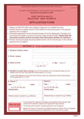 Fillable Online APPLICATION FORM - Public Schools NSW Fax Email Print ...