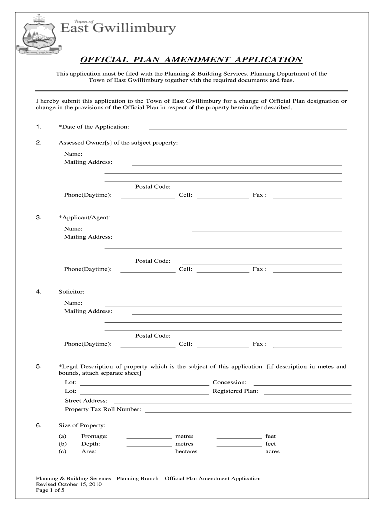 Fillable Online OFFICIAL PLAN AMENDMENT APPLICATION Fax Email Print ...