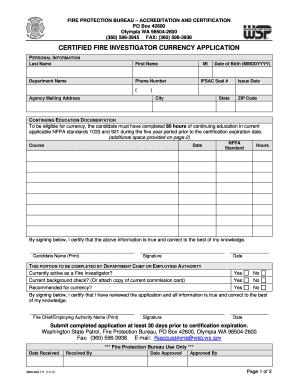 Fillable Online wsp wa Fire Investigator Currency Form - Washington ...