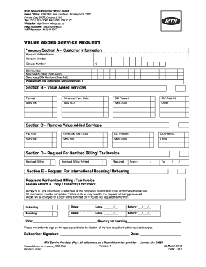 Fillable Online Value Added Service Request - MTN Fax Email Print ...