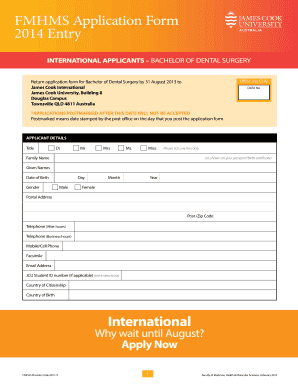 Fillable Online jcu edu Fmhms Application Form 2014 Entry International ...