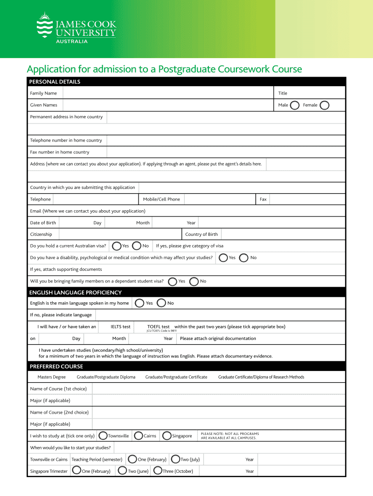 Fillable Online Postgraduate Coursework Course Admission Application ...