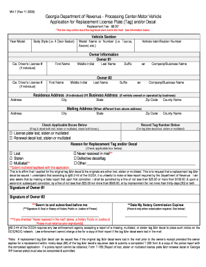 Fillable Online motor etax dor ga MV-7 (Rev 5/03) Replacement Fee - $8 ...