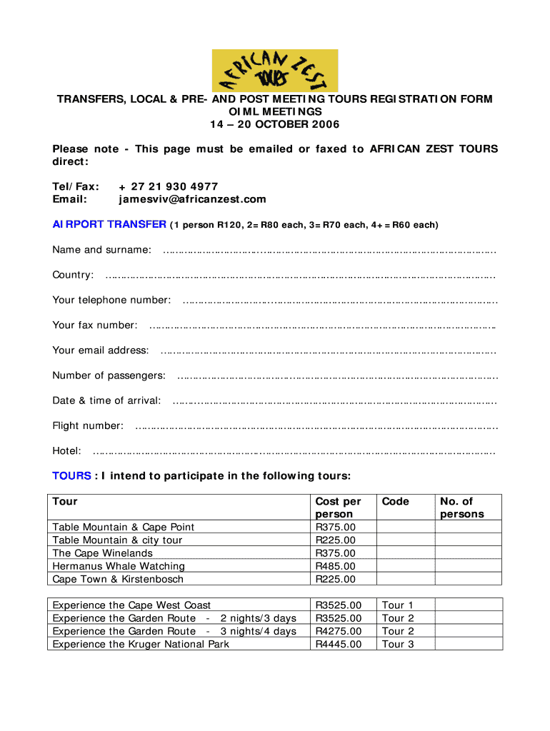 Fillable Online OIML Meetings Transfers and Tours Registration Fax ...