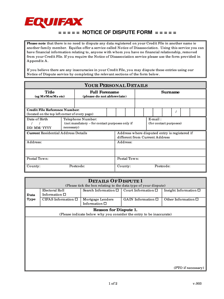 Equifax Dispute Form Pdf Fill Online Printable Fillable Blank 