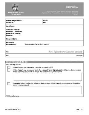 Fillable Online magistratescourt vic gov Intervention Order Subpoena ...