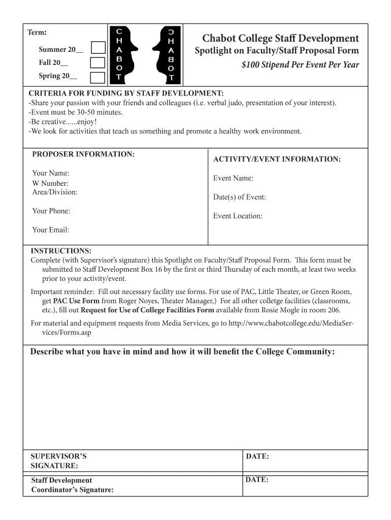 Fillable Online Chabot College Staff Development Funding Proposal Fax Email Print - pdfFiller