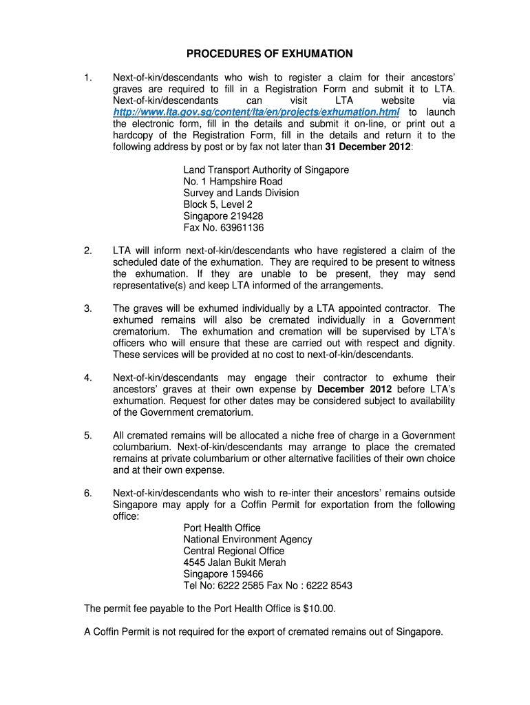 Fillable Online Procedures of Exhumation Fax Email Print - pdfFiller