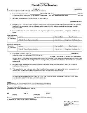Fillable Online Plumbing Statutory Declaration - Oaths Act 1867 ...