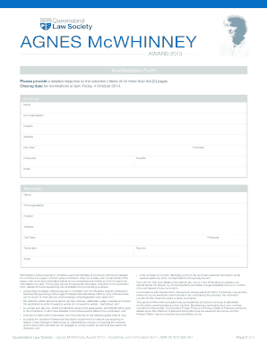 Fillable Online qls com Agnes McWhinney Nomination Form - Queensland Law Society Fax Email Print ...