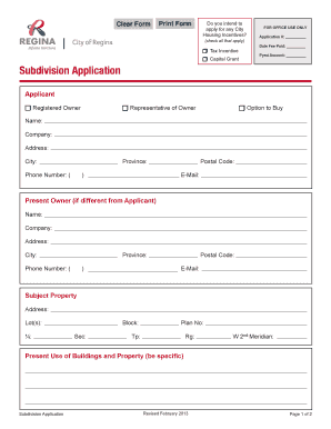 Fillable Online Subdivision Application Form - City of Regina Fax Email ...