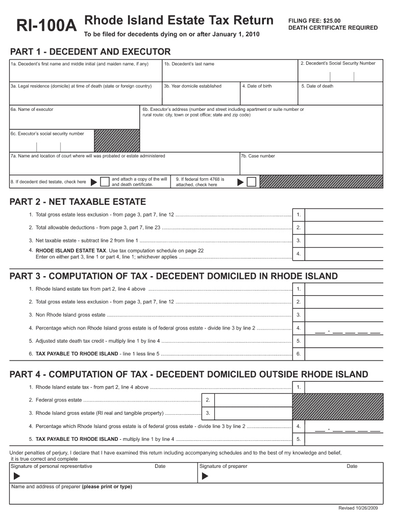 Fillable Online Rhode Island Estate Tax Return Fax Email Print - pdfFiller