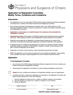 Fillable Online fhs mcmaster CPSO - Application to Modify Terms amp ...