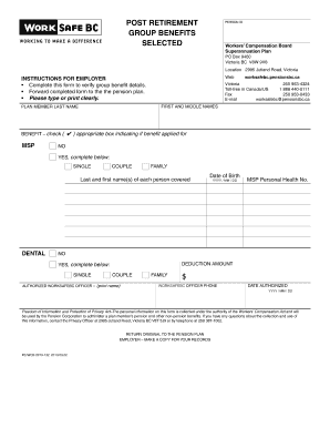 Fillable Online Form PC/WCB Post Retirement Group Benefits Selected Fax ...