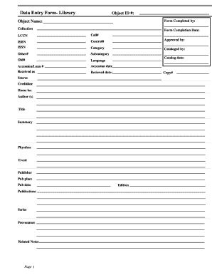 Fillable Online Data Entry Form- Library - PastPerfect Museum Software ...