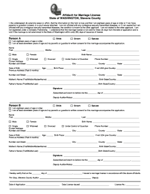 Fillable Online co stevens wa Marriage License Application - Stevens ...