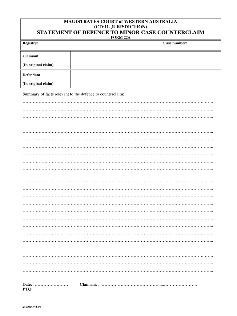 Fillable Online STATEMENT OF DEFENCE TO MINOR CASE COUNTERCLAIM Fax ...