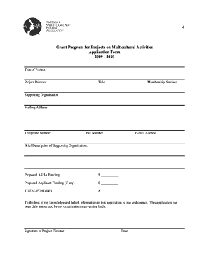 Fillable Online asha Grant Program for Projects on Multicultural ...