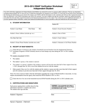Fillable Online rockvalleycollege 2014 SNAP Verification Worksheet ...