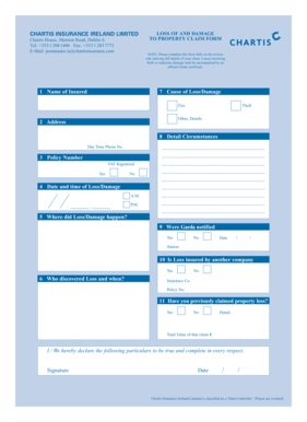 Fillable Online munster gaa Chartis Claim Form - Munster GAA - munster ...